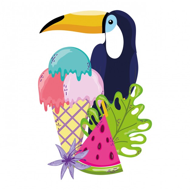Vibrant Tropical Toucan with Colorful Ice Cream Cone | Jiffy Designs