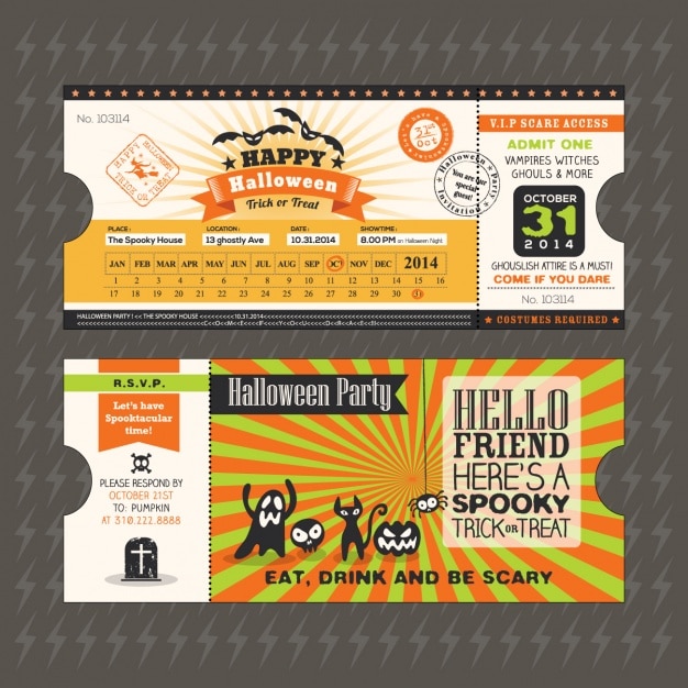 Vintage Halloween Party Ticket with Spooky Illustrations | Jiffy Designs