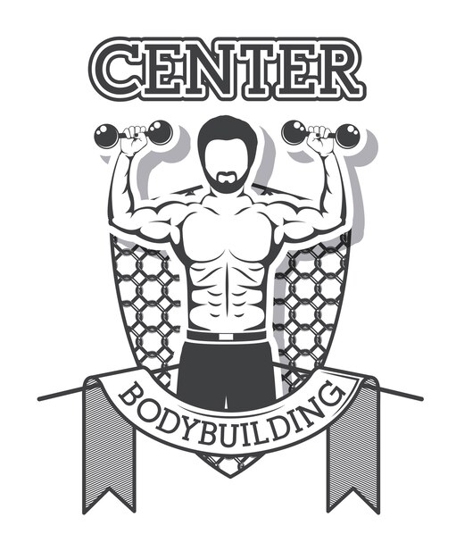 Muscular Bodybuilder Emblem with 'Center Bodybuilding' Text Design ...