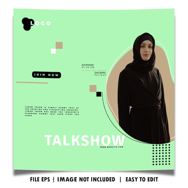 Vibrant Talk Show Poster with Stylish Presenter in Black | Jiffy Designs