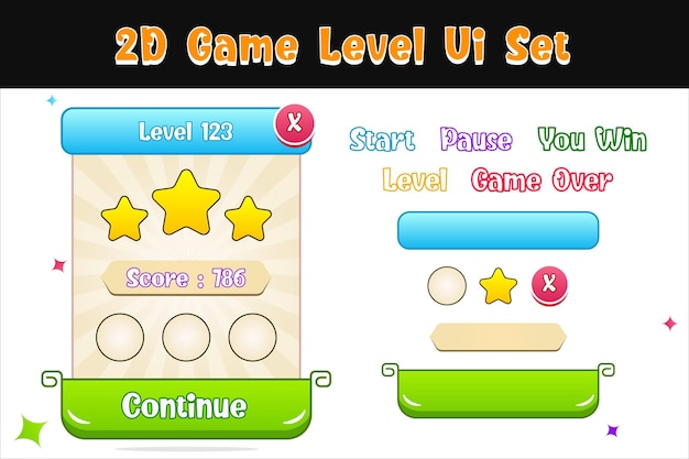 Vibrant 2D Game Level UI Set with Diverse Elements | Jiffy Designs