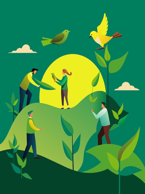 Vibrant Nature Illustration with Playful Characters | Jiffy Designs