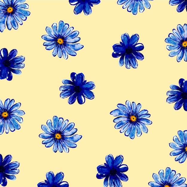 Vibrant Blue Daisy Floral Pattern on Sunny Yellow Background | Jiffy ...