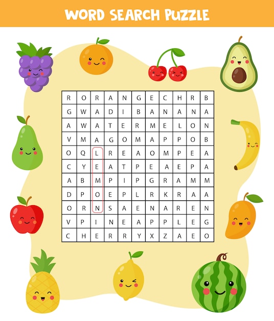 Vibrant Fruit Word Search Puzzle for Kids | Jiffy Designs