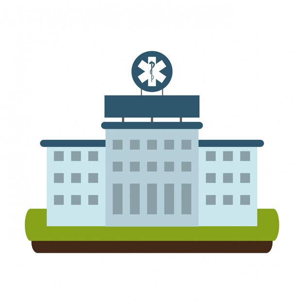 Stylized Medical Building Illustration with Caduceus Symbol | Jiffy Designs