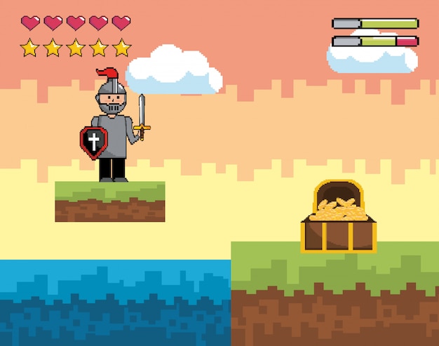 Brave Knight Battles Obstacles in Vibrant Pixel Landscape | Jiffy Designs