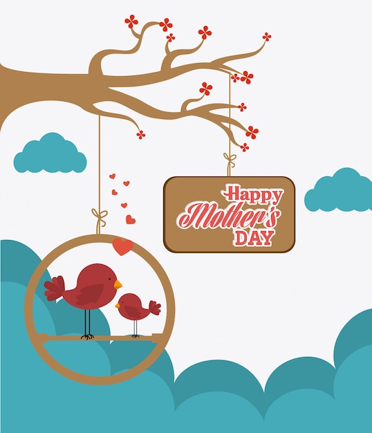 Whimsical Mother's Day Scene with Birds and Blooming Tree | Jiffy Designs