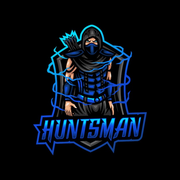 Striking Huntsman Warrior in Neon-Lit Emblem | Jiffy Designs