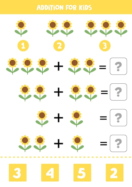 Sunflower Addition Worksheet for Early Math Learning | Jiffy Designs