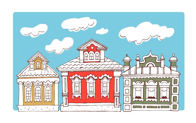 Whimsical Architectural Illustration of Colorful Historic Buildings ...