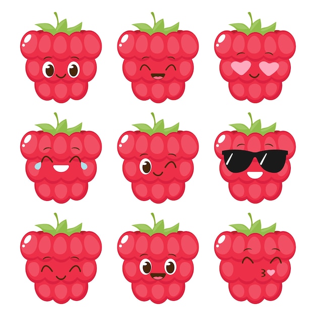Adorable Collection of Expressive Raspberry Cartoon Characters | Jiffy ...