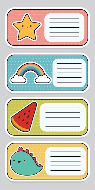 Vibrant Kawaii-Inspired Sticker Labels with Playful Illustrations ...