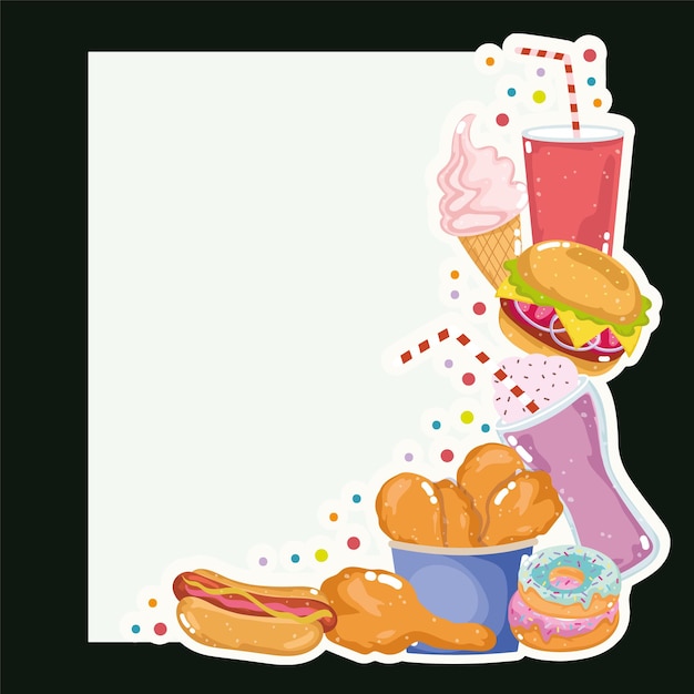 Vibrant Fast Food Frame with Burgers and Drinks | Jiffy Designs