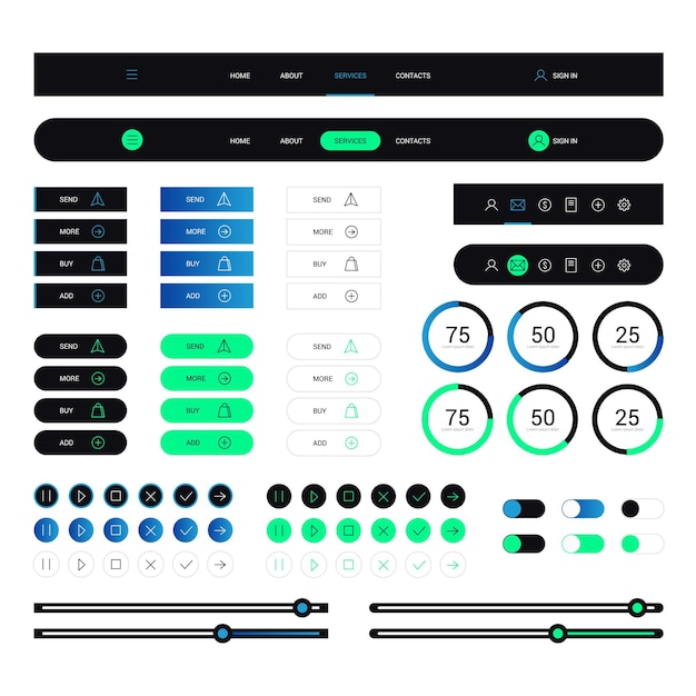 Vibrant User Interface Elements: Sliders, Buttons, and Indicators ...