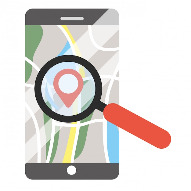 Smartphone Navigation App Icon with Magnifying Glass and Map | Jiffy ...