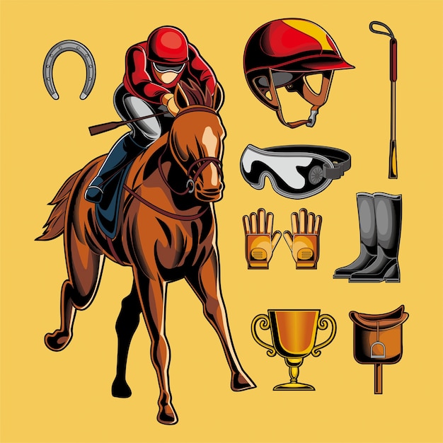 Equestrian Sports Elements with Horse and Rider Illustration | Jiffy ...