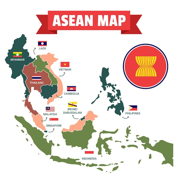 Vibrant Depiction of the Diverse ASEAN Nations on a Detailed Map ...