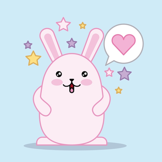 Cute Smiling Pink Bunny with Stars and Heart Illustration | Jiffy Designs