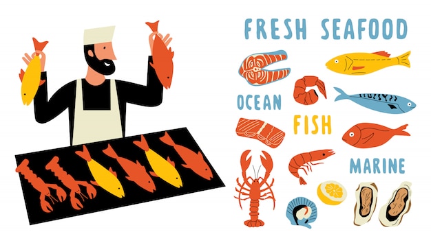 Vibrant Seafood Display with Smiling Fishmonger | Jiffy Designs
