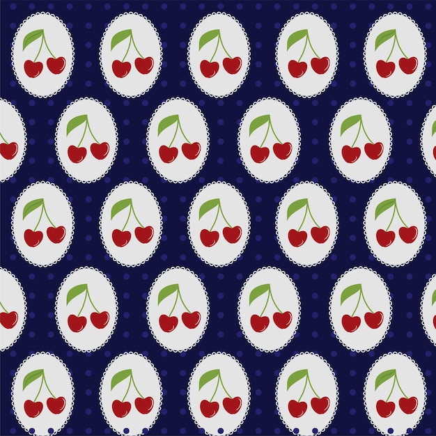 Vibrant Cherry Motifs on Indigo Textured Background | Jiffy Designs
