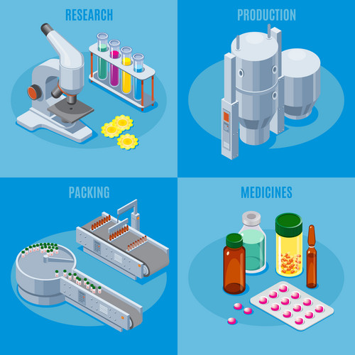 Isometric Pharmaceutical Industry Square Composition With Microscope ...