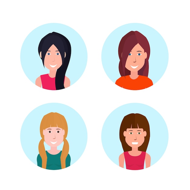 Vibrant Circular Avatar Icons Collection with Diverse Female Characters ...