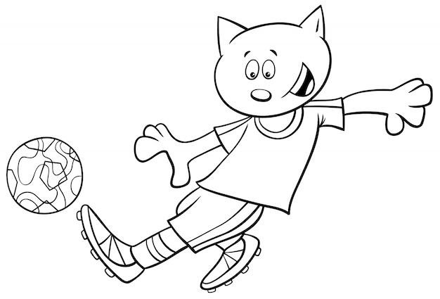 Playful Cartoon Cat Kicking Soccer Ball | Jiffy Designs