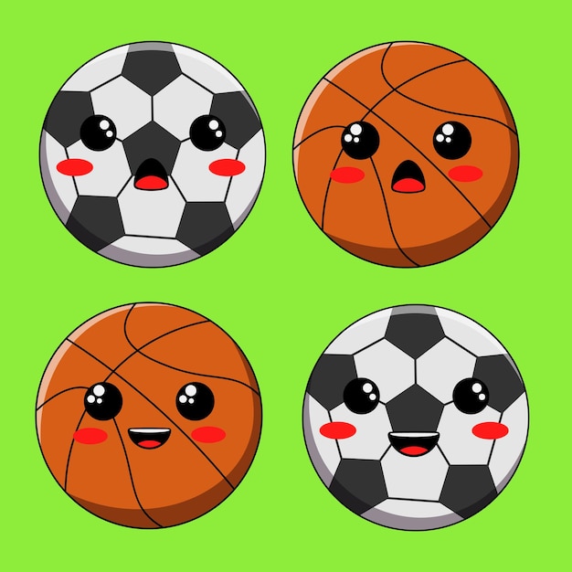 Cheerful Cartoon Sports Balls with Cute Faces on Green | Jiffy Designs