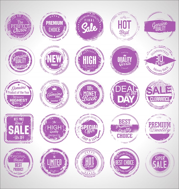 Vibrant Collection of Premium Quality Purple Promotional Badges and ...