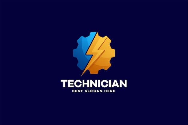 Powerful Technician Logo with Vibrant Gear and Lightning Bolt | Jiffy ...