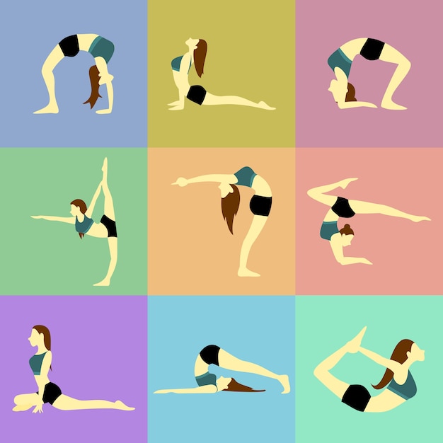 Vibrant Yoga Poses Illustration Collection with Geometric Figures ...