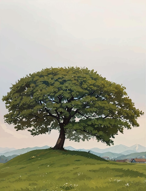 Majestic Oak Tree Overlooking Serene Rolling Hills Landscape | Jiffy ...