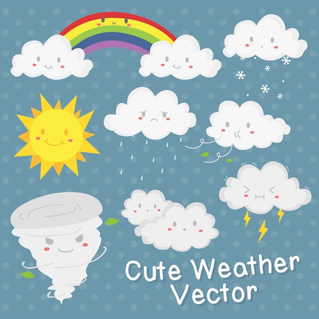 Cheerful Skies: Whimsical Weather Icons with Smiling Clouds | Jiffy Designs