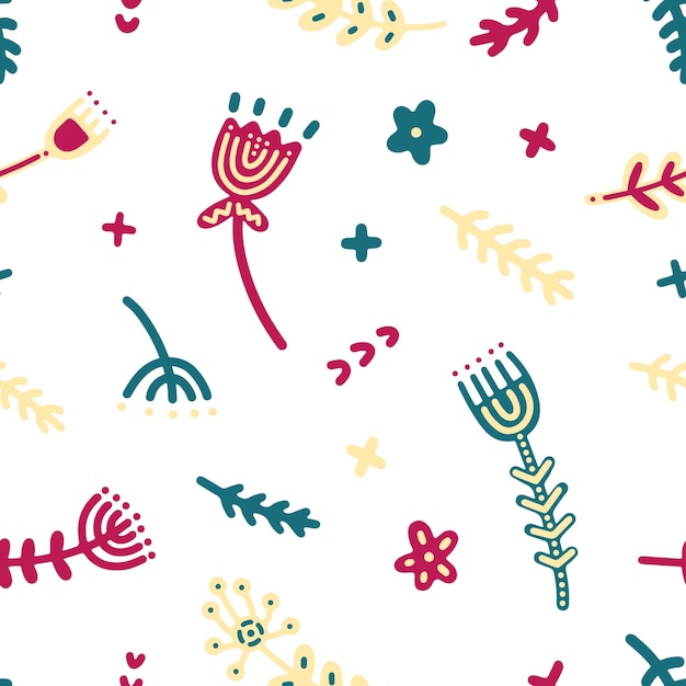 Vibrant Floral and Leaf Pattern with Whimsical Symbols | Jiffy Designs