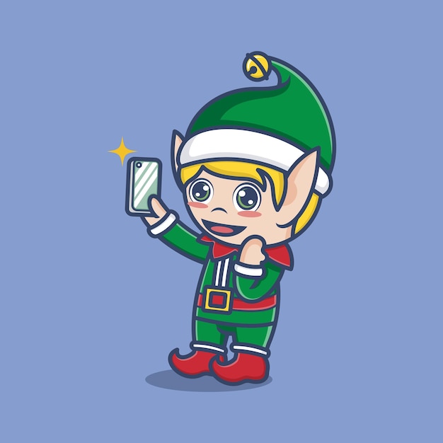 Cheerful Elf Holding a Magical Smartphone on Blue | Jiffy Designs