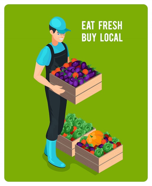 Illustration of a Produce Vendor Promoting Local, Fresh Goods | Jiffy ...
