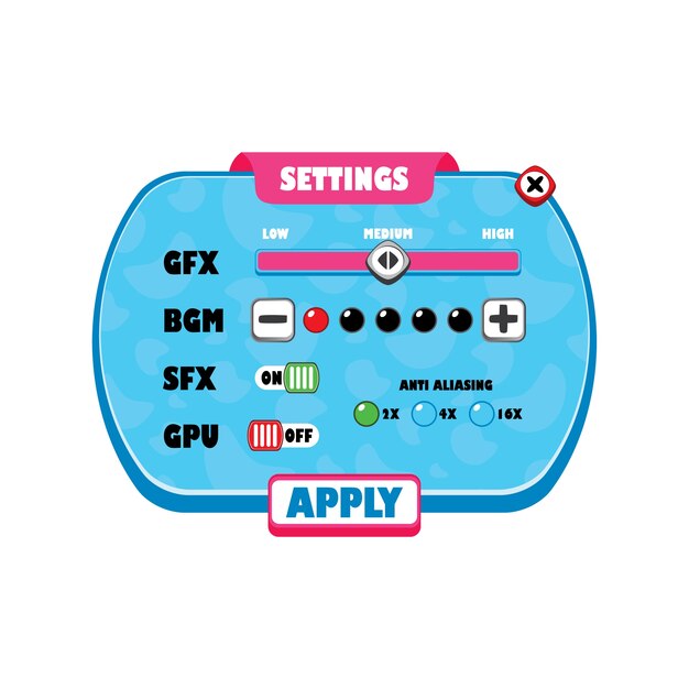 Vibrant Gaming Settings Panel with Customizable Controls | Jiffy Designs