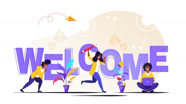 Vibrant Welcome Scene with Diverse Characters and Playful Elements ...