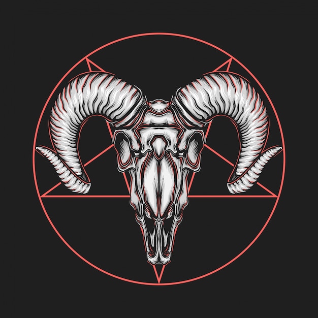 Striking Demonic Ram Skull in Occult Pentagram Design | Jiffy Designs