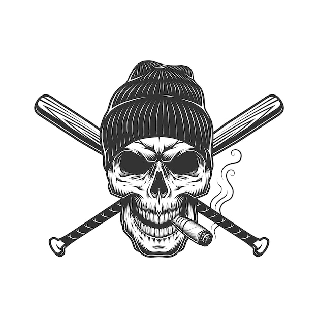 Gritty Skull with Crossed Baseball Bats Emblem | Jiffy Designs