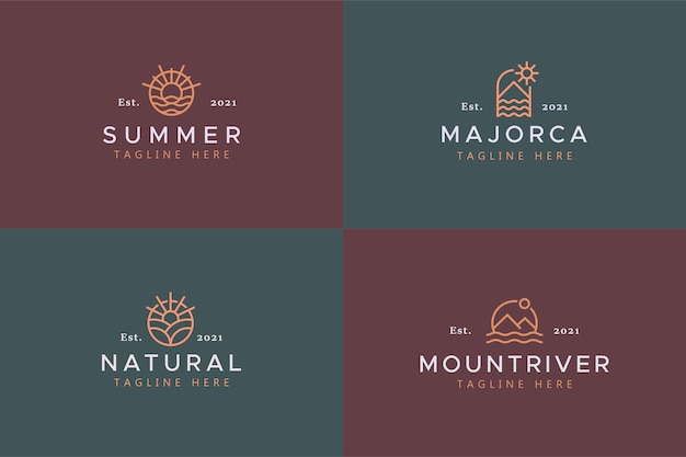 Vibrant Emblem Collection: Summer, Majorca, Natural, and Mountriver ...