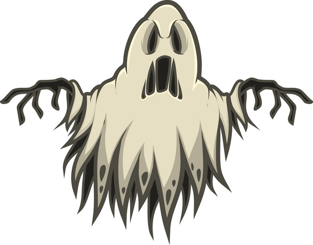 Scary Ghost In Flight With A Frightening Face. Isolated | Jiffy Designs