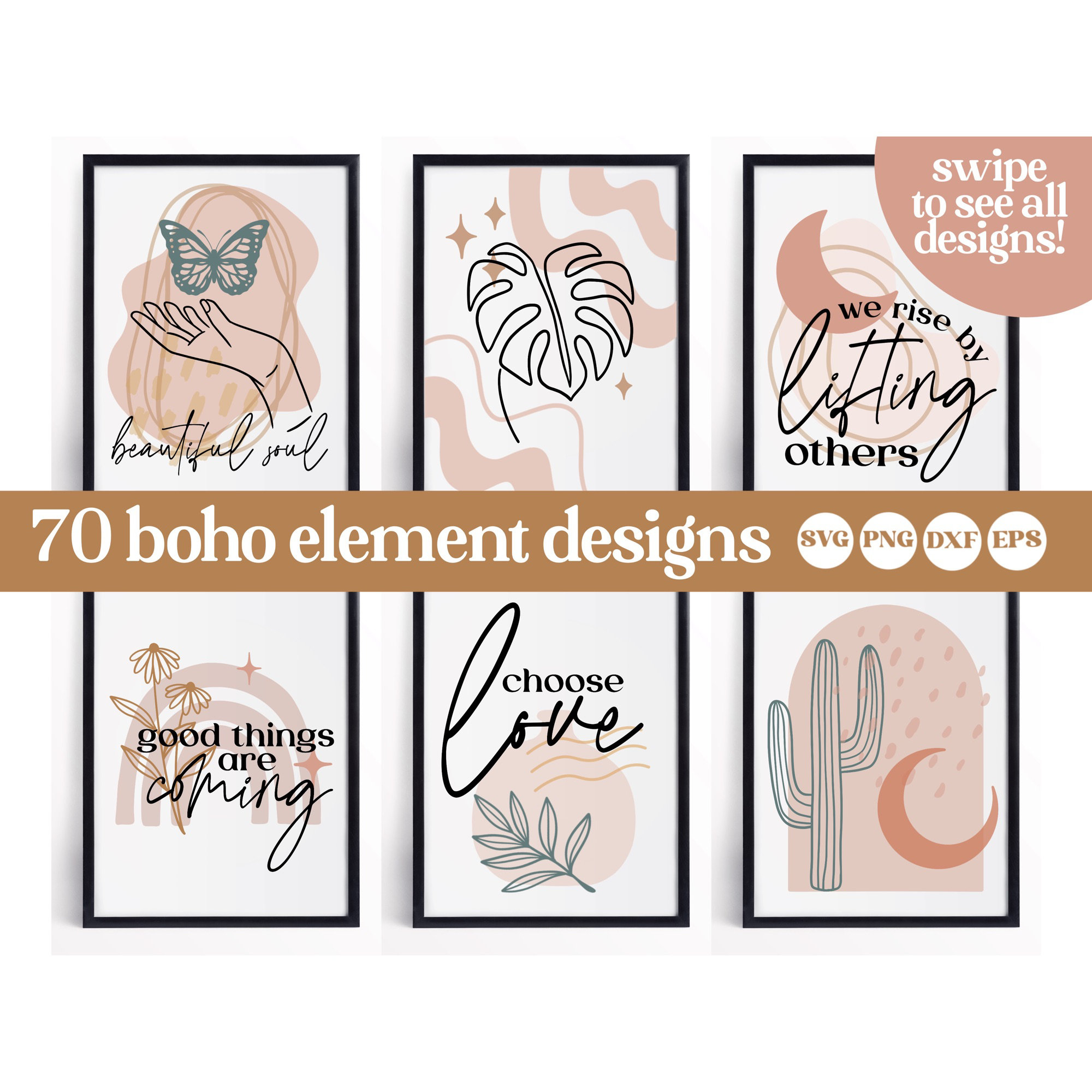 'We Rise by Lifting Others' Inspirational Boho Sayings in Elegant ...