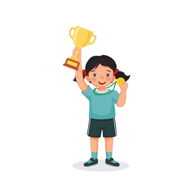 Victorious Young Girl Proudly Holds Up Golden Trophy | Jiffy Designs