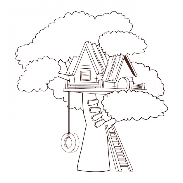 Whimsical Treehouse Sketch with Ladder and Clouds | Jiffy Designs