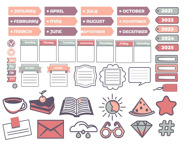 Vibrant Collection of Stylized Calendar Elements and Planner Icons ...