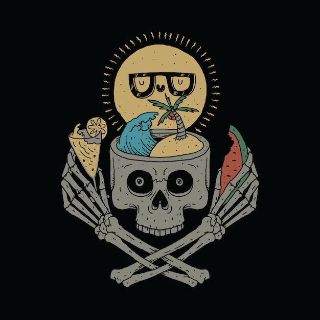 Mystical Skull with Celestial Elements and Crossed Bones | Jiffy Designs