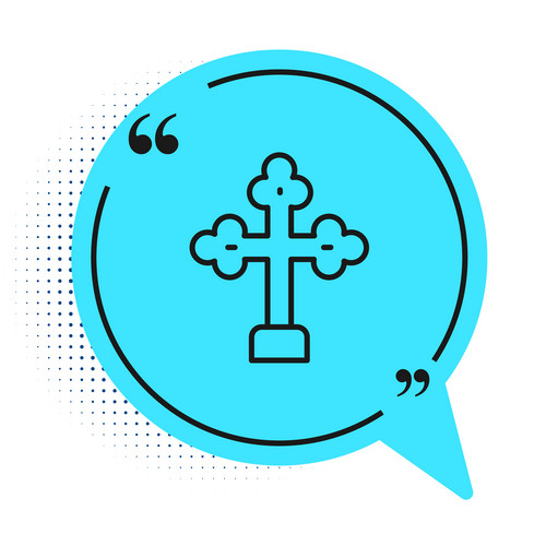 Black Line Christian Cross Icon Isolated On White Background. Church ...
