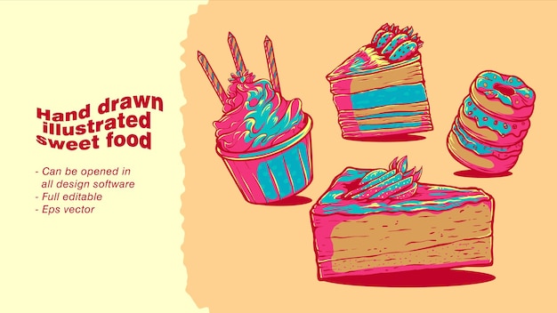 Vibrant Collection of Hand-Drawn Illustrated Sweet Treats | Jiffy Designs