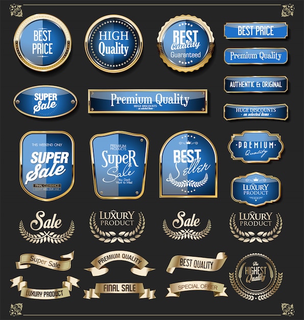 Elegant Collection of Premium Quality Badges and Labels in Blue and ...